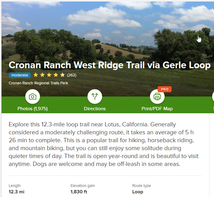 Cronan Ranch West Ridge Trail via Gerle Loop